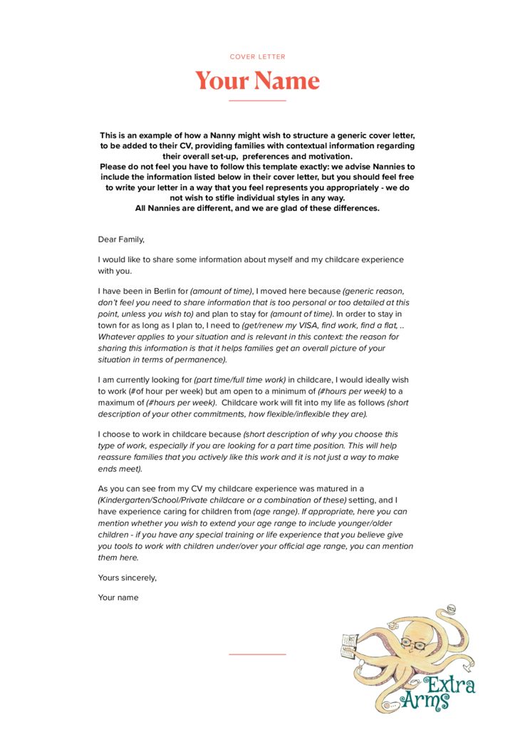 Sample Nanny Cover Letter Extra Arms